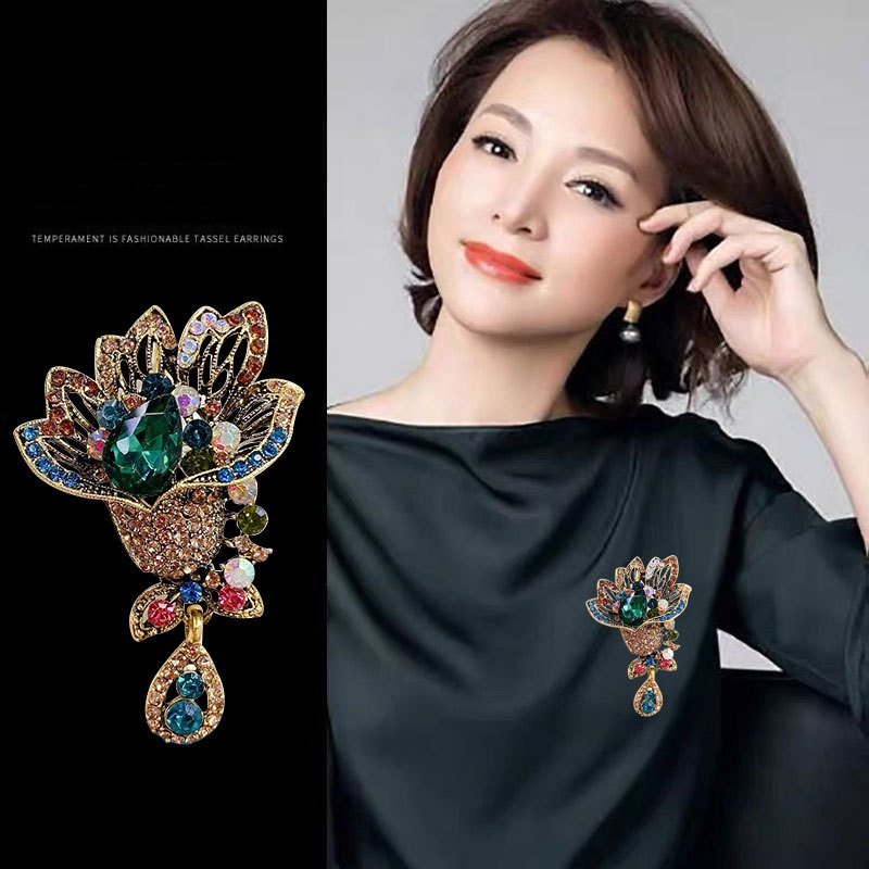 High-end Rhinestone Bouquet Brooch Temperament Multicolored Crystal ...