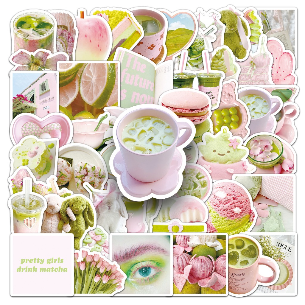 Ins Style 51 Piece Pink Green Stickers Waterproof DIY For Phone Case ...