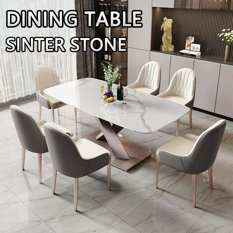 R2 Set Sintered Stone R2 Nordic Chair Grey/White Marble Dining Table ...