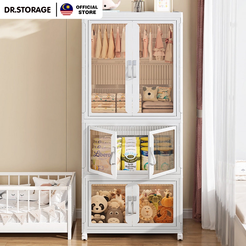 DR.STORAGE L55cm Double Open Doors Kids Wardrobe Cabinet Flodable Kids ...