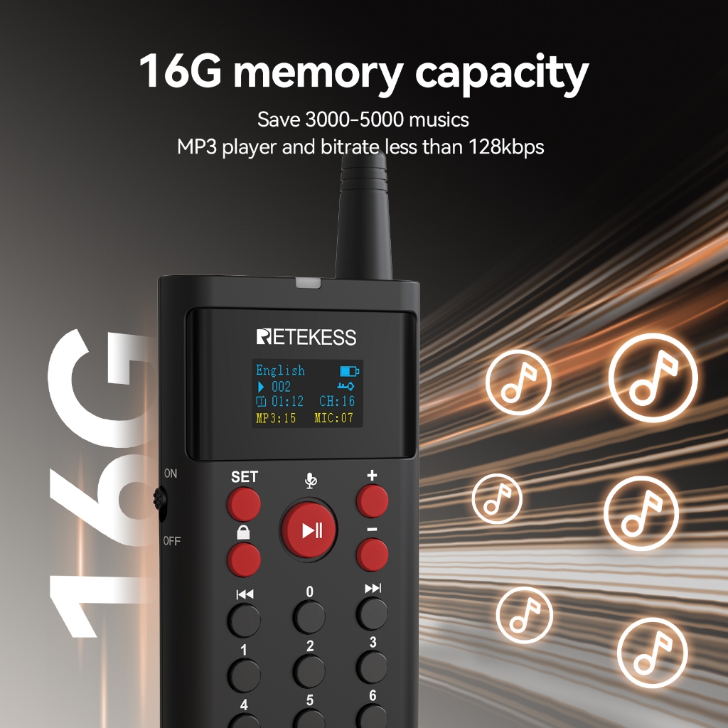 Retekess TT127 Wireless Tour Guide System 200m Supports 41 languages ...