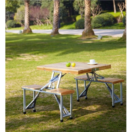 Wooden Foldable Picnic Table Meja Lipat Kayu With 4 Chairs Folding ...