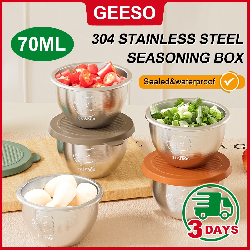 GEESO 304 Stainless Steel Dipping Seasoning Box With Lid Cute Little ...