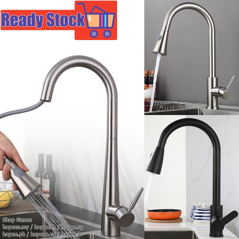 2-Way Stream Spray Kitchen Faucet Pull Out Sprayer Sink Tap Hot Cold ...