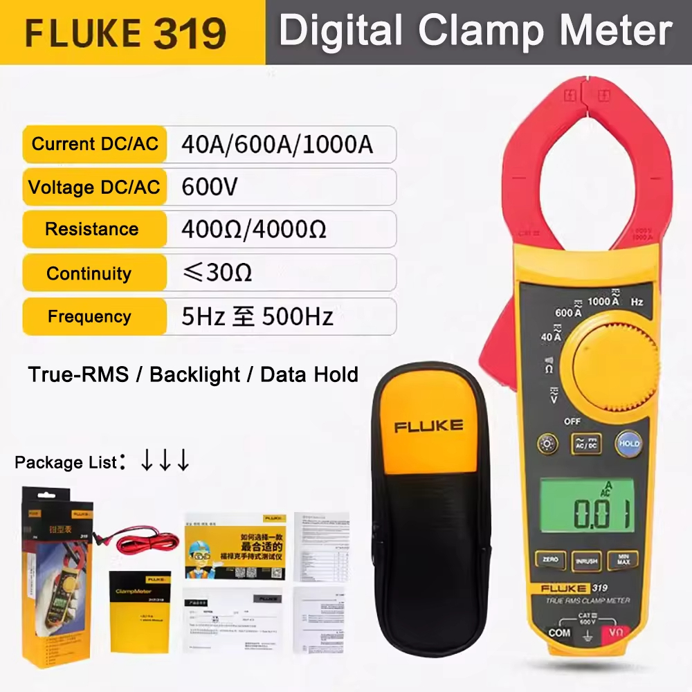 Fluke 319 True RMS Digital Clamp Meter Ammeter,Measuring 1000A AC/DC ...