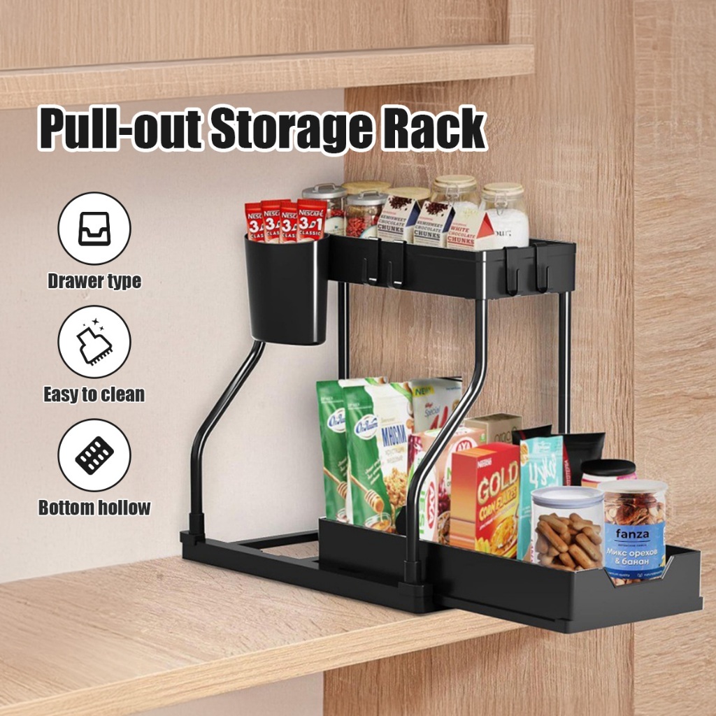 【Ready Stock】New pull-out rack kitchen bathroom under sink storage rack ...