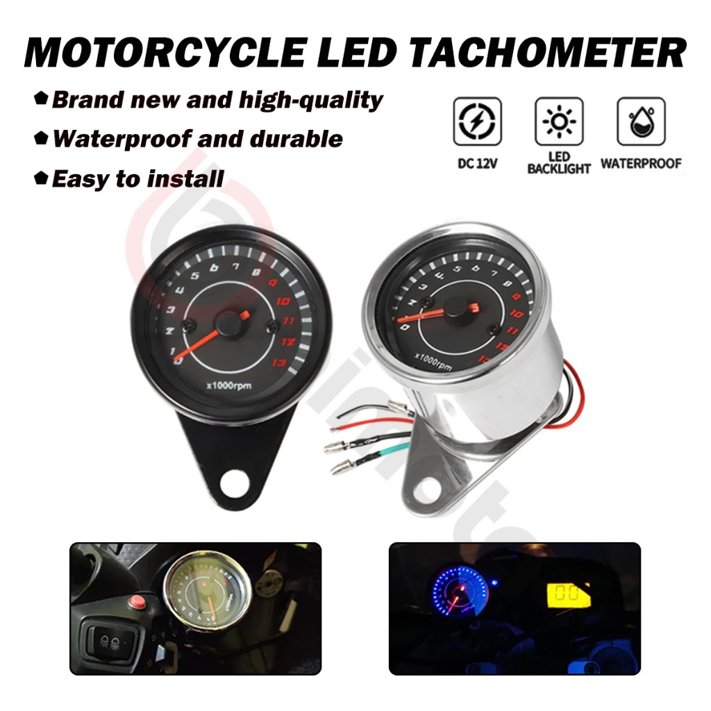 Universal Rpm Meter 12v Motorcycle Tachometer Meter Led Backlight 13k ...