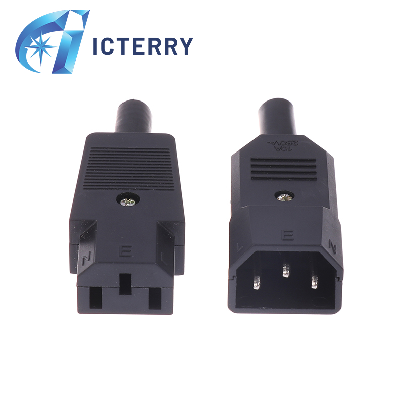 16A 250V Black IEC Straight Cable Plug Connector C13 C14 Female Male Plug Rewirable Power ...