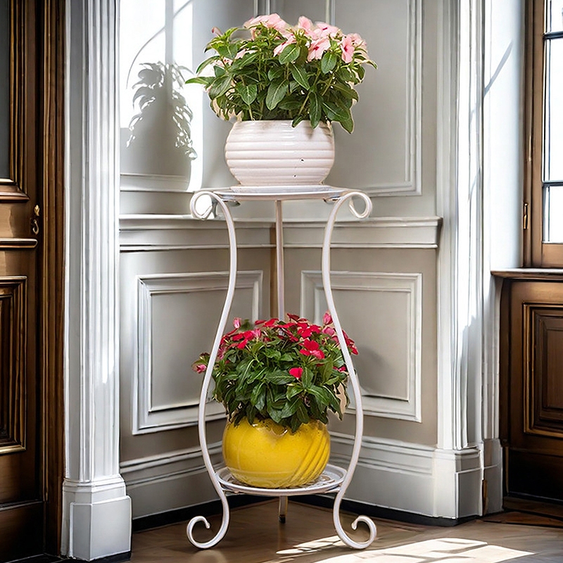 Iron Flower Pot Rack 2 Layer Plant Rack Flower Rack Pots Garden Steel ...