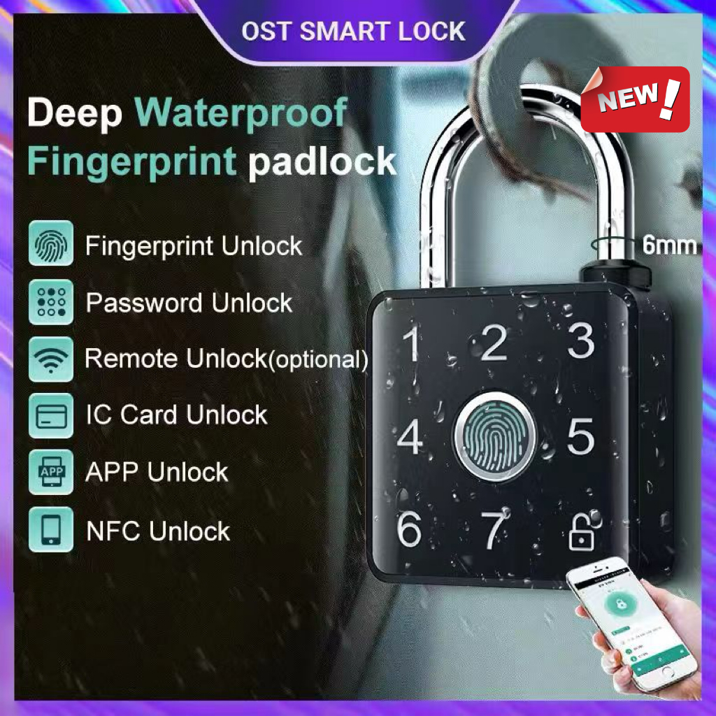 OUSHITE Heavy Duty Smart Padlock With Mechanical Key Outdoor Waterproof ...