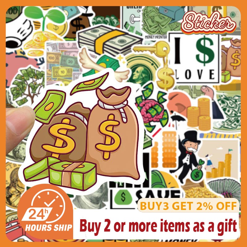 50PCS Funny Gold Coin Stickers DIY Phone Laptop Bicycle Guitar Decals ...