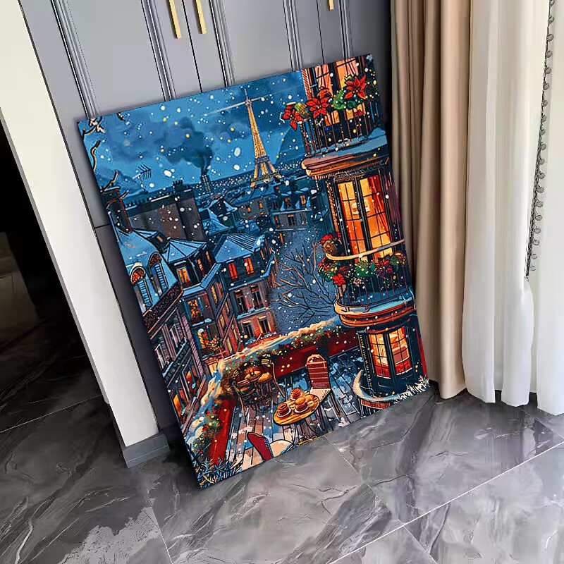 【ORFON】40×50cm canvas painting/paint by number/Snowy scenery on the rooftop/diy painting/living ...