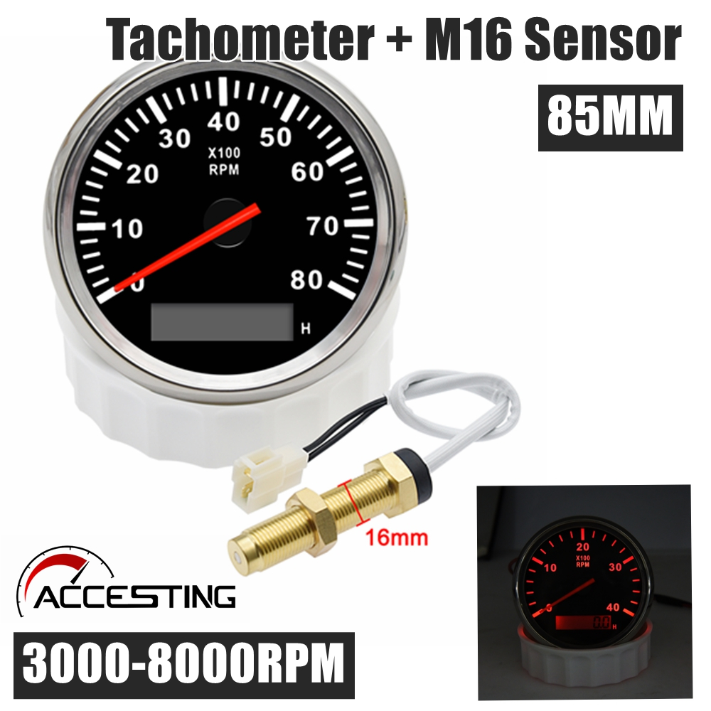 85MM 3000-8000RPM Tachometer + M16 Tachometer Sensor Gasoline Diesel ...