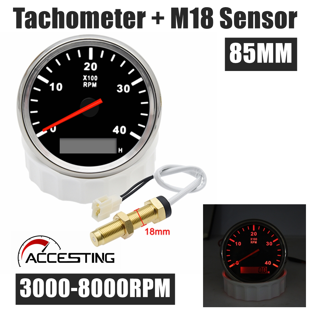 85MM 3000-8000RPM Tachometer + M18 Tachometer Sensor Gasoline Diesel ...