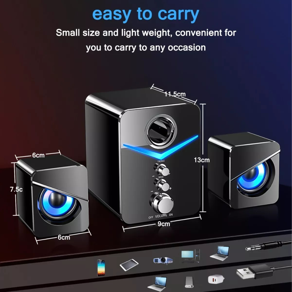 Computer Speakers with Subwoofer 2" Auxiliary Speakers & 3" Wired ...