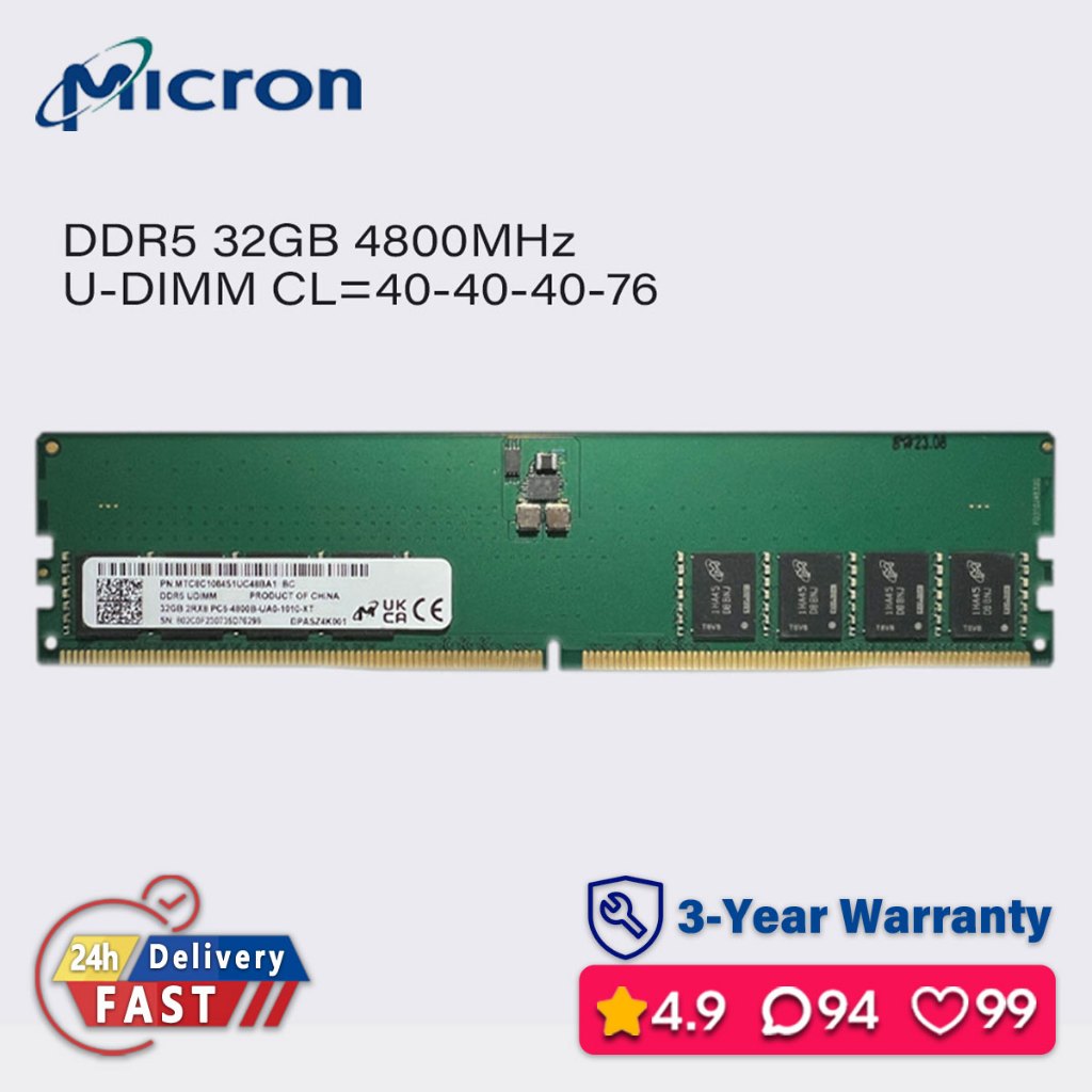MICRON ddr5 16gb 32gb 4800mhz dimm desktop memory ram 38400 pc5 ...
