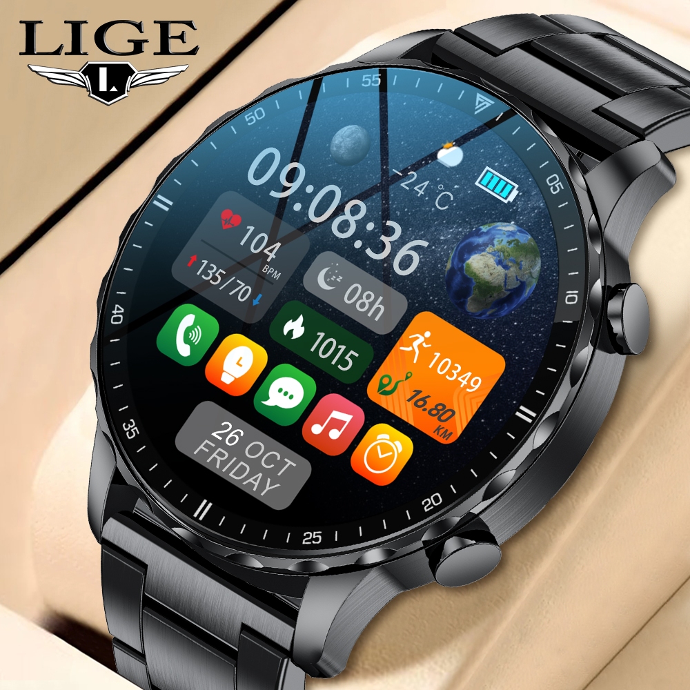 LIGE Smart Watch Men Bluetooth Call 1.53inch Full Screen Touch Waterproof Fitness Tracker Health ...