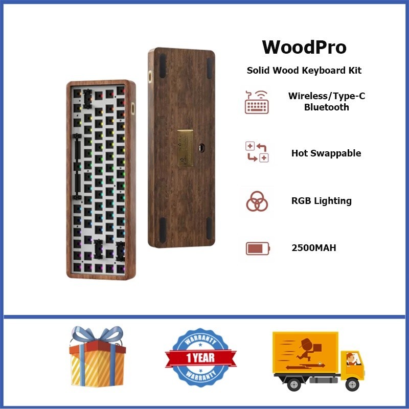 DAGK WoodPro Solid Wood Mechanical Keyboard Kit 60% RGB Light Rosewood ...