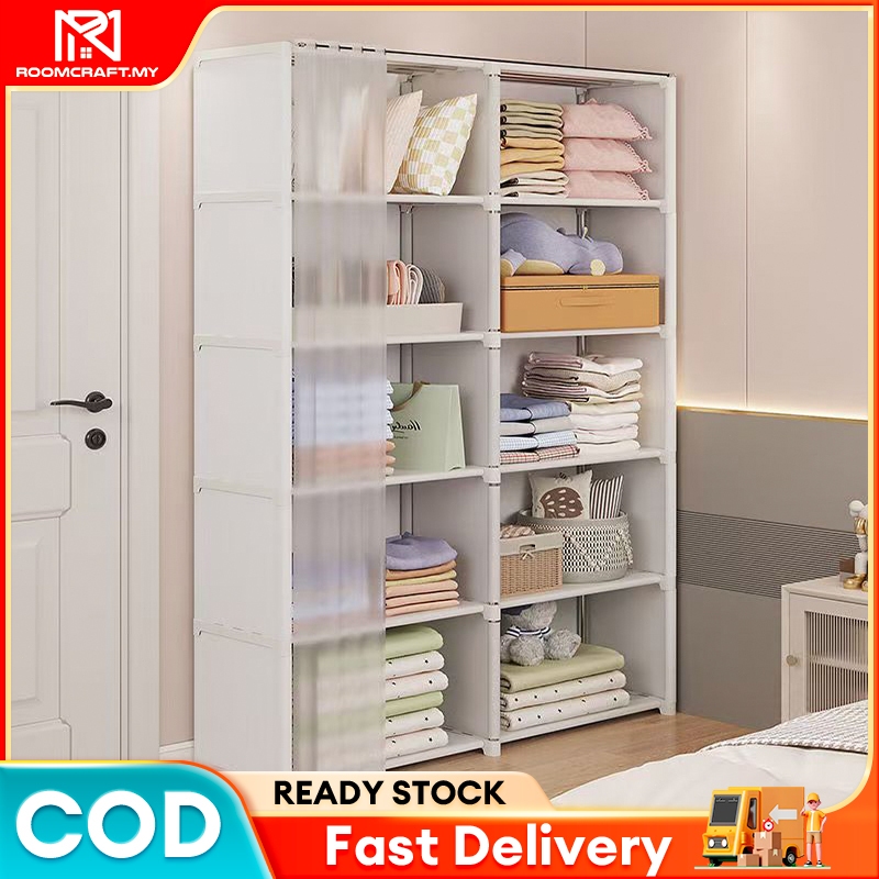 Ready Stock ! Wardrobe With door curtain Almari Baju laci/ Rak Baju ...