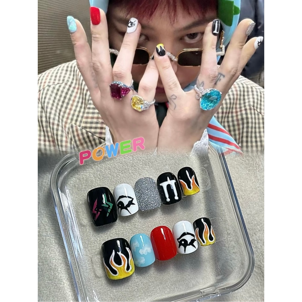 G-dragon handmade nail power album short nail inspiration kpop nail sticker hand-printed gd ...