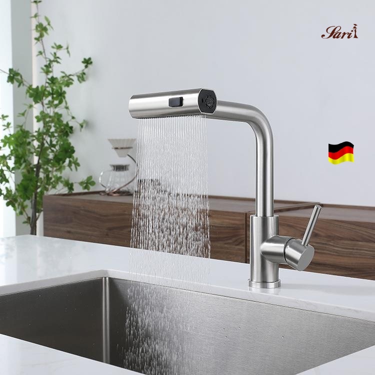 German SARI imported kitchen hot and cold brass faucet pull-out three ...