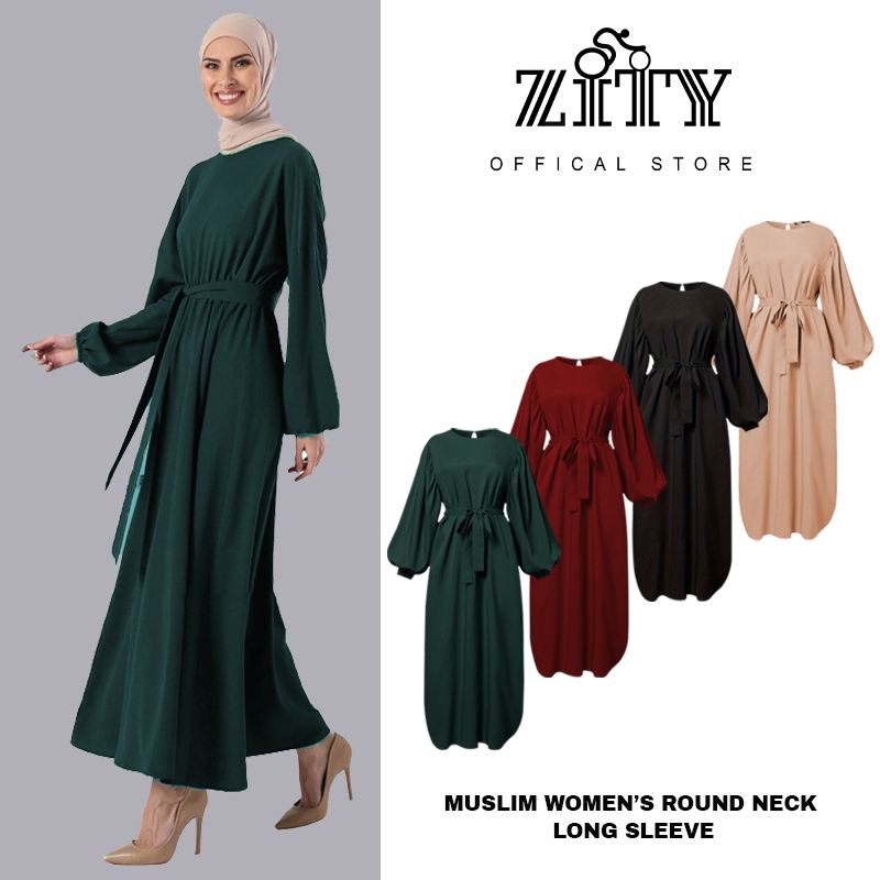 ZITY Elegant Muslim Women's Party Dress – Vintage Lace-Up Design with O ...