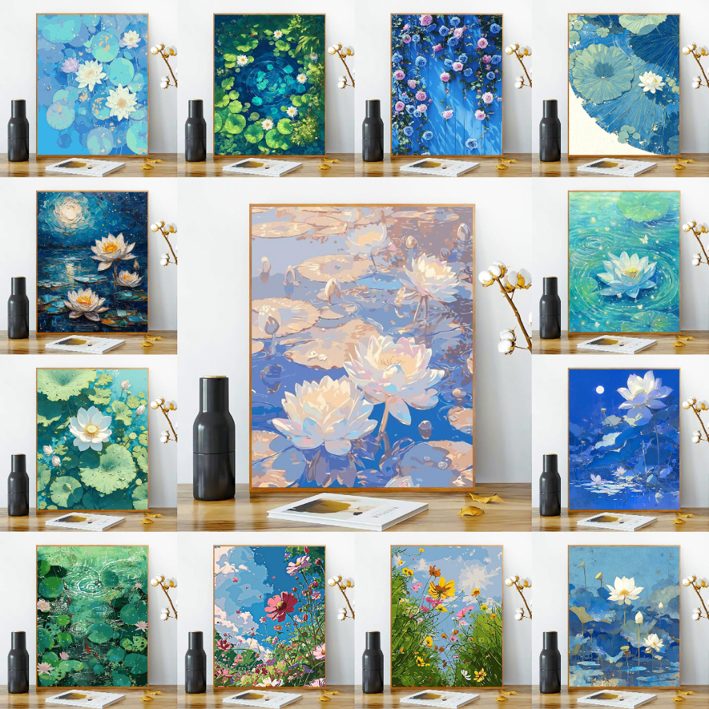 【ORFON】40×50cm canvas painting/paint by number/Pond Lotus/Flowers and plants/diy painting/living ...