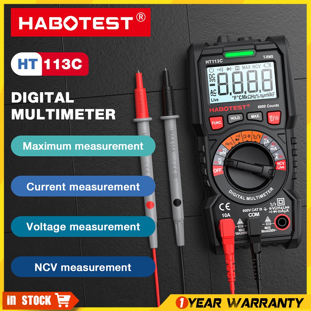 HABOTEST HT113 Series Digital Multimeter 600V AC/DC True-RMS Autorange ...