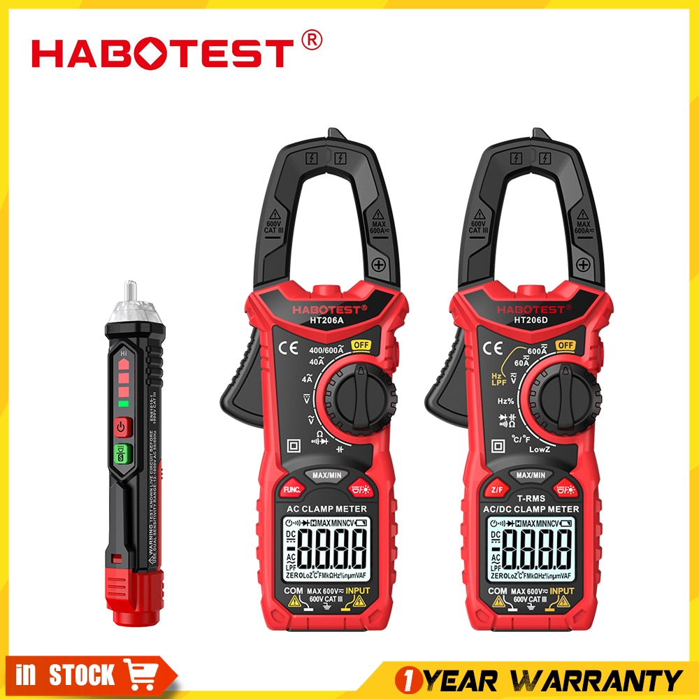 HABOTEST HT206 HT90 Digital Clamp Meter 600V AC/DC 6000 Counts Current ...