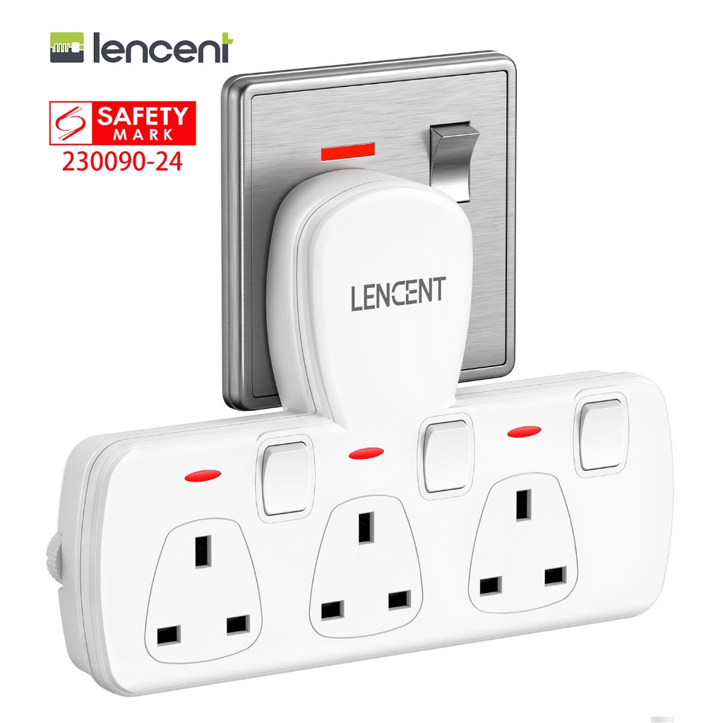 [SAFETY MARK] LENCENT 3 Way Extension Multiple Socket 3 in 1 UK Plug ...