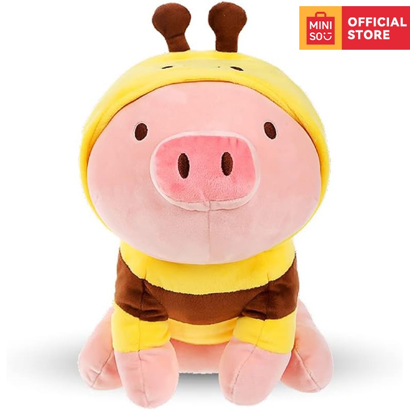 MINISO Sitting Piglet Stuffed Animal Plush with Bee Dress Up, Kawaii Pig Doll Gift for Kids ...