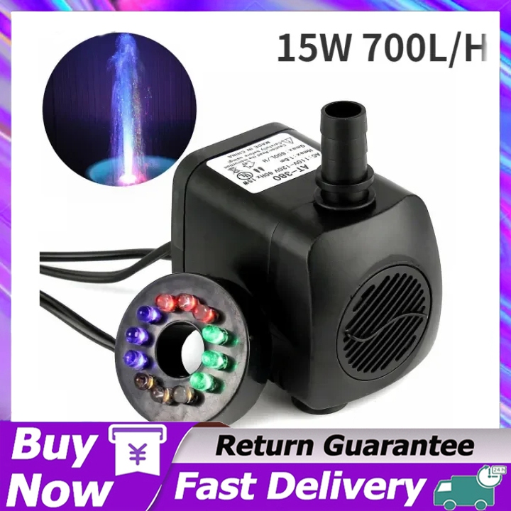 15W 700L/H Submersible Water Pump with 12 LED Lights Mini Submerged ...