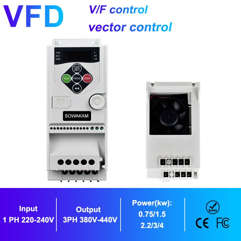 220V to 380V 3KW 4KW VFD Single-phase Input 220V, three-phase 220V/380V Frequency Converter ...
