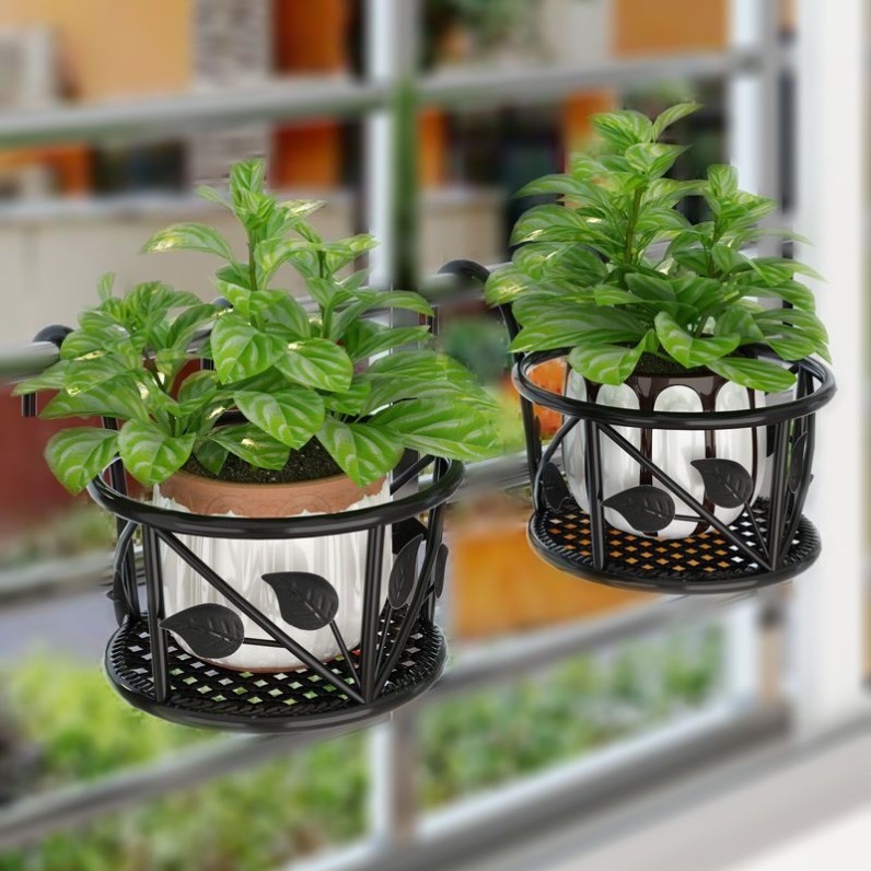 Balcony Wrought Iron Flower Pot Rack Metal Flower Pot Wall Hanging ...