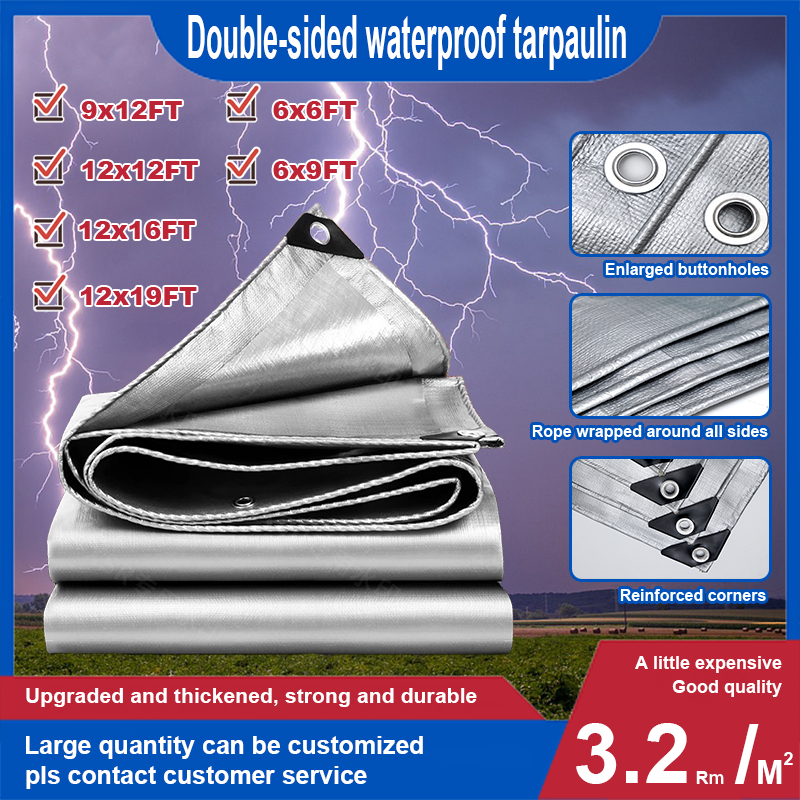 PE Silver Waterproof Tarpaulin, Heavy Duty Tarp, 2x2m、2x3m、3x4m、3x5m ...