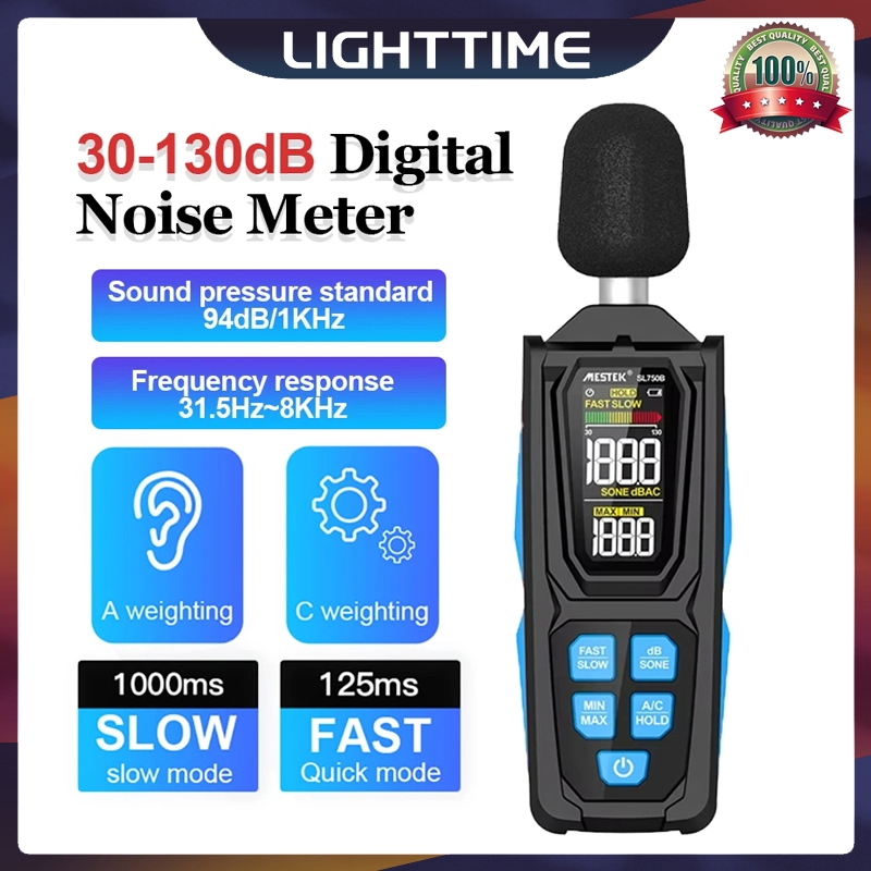 30-130dB Digital Noise Meter Fast/Slow Adjustable Handheld Sound Level ...