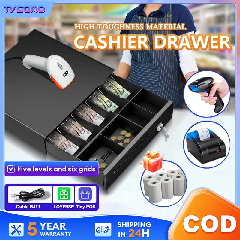 Cash Drawer Box Cash Box Key Lock With 5 Bill 6 Coin Tray Money Box ...