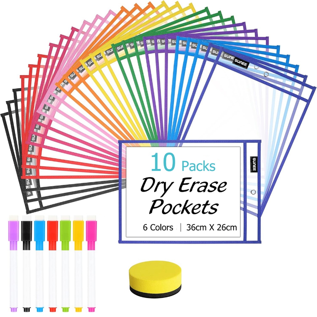 Oversized Reusable Dry Erase Pocket Sleeves with Whiteboard Pen 6 ...