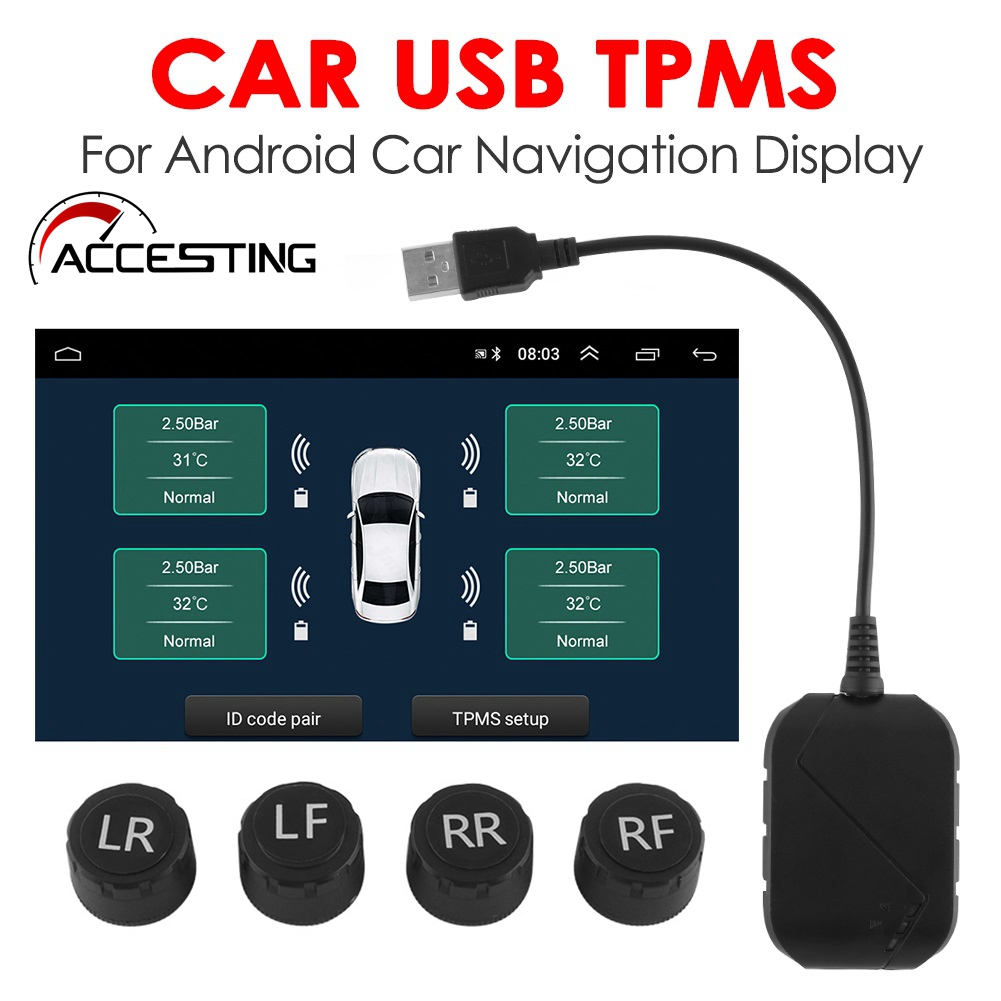 Car Tire Pressure Alarm Monitor System USB TPMS for Android Car Radio USB 3.0 Auto Tire Tyre ...
