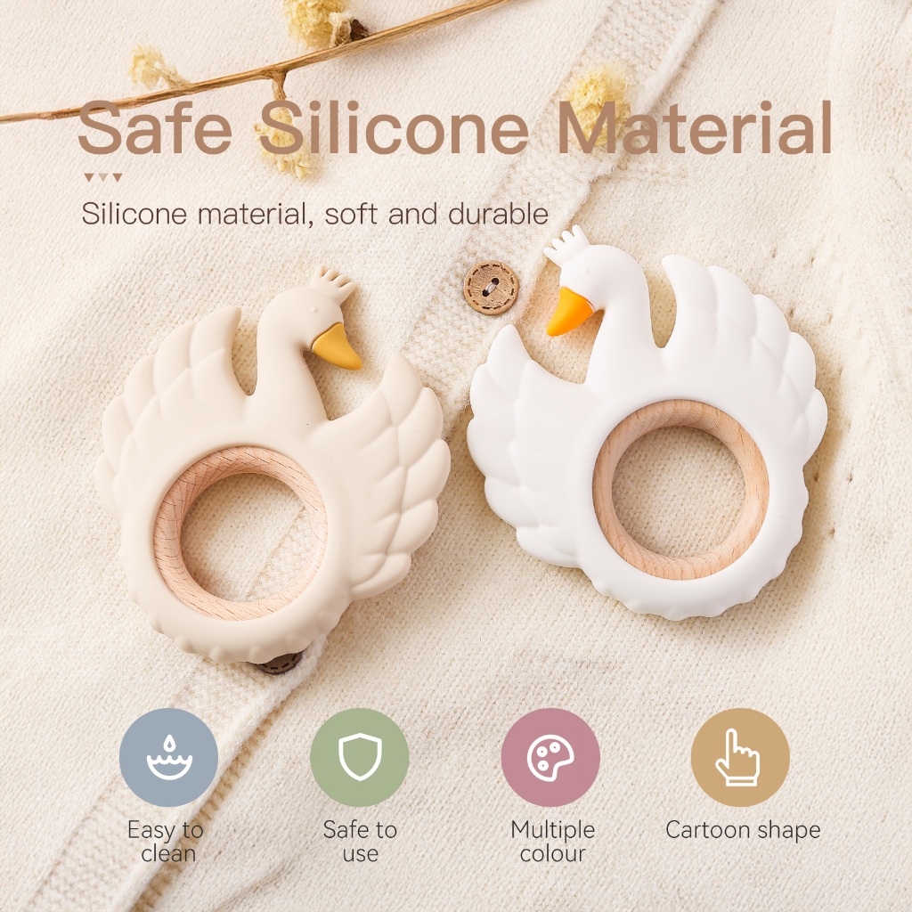 Mamimamihome Cartoon Animal Swan Shaped Baby Silicone Teether BPA Free ...