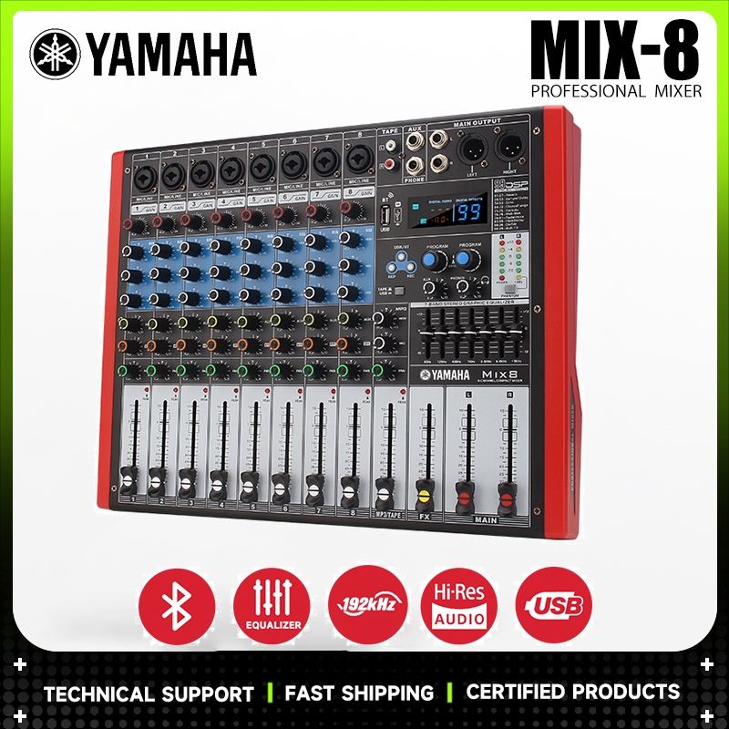 Yamaha MIX8 Mixer, 8-Channel Mixer, with Reverb Effect, Bluetooth ...