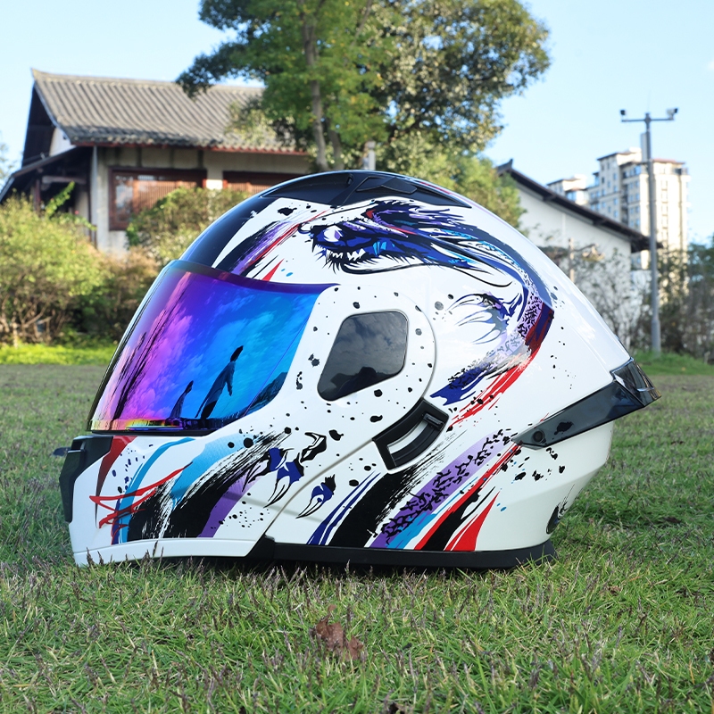 ORZ motorcycle facelift helmet with dual mirror film head helmet, men's ...