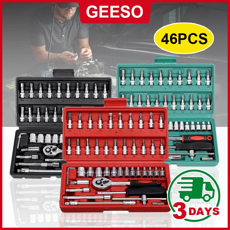 GEESO 46PCS Chrome Vanadium Bolt Socket Wrench Screwdriver Bit Set ...