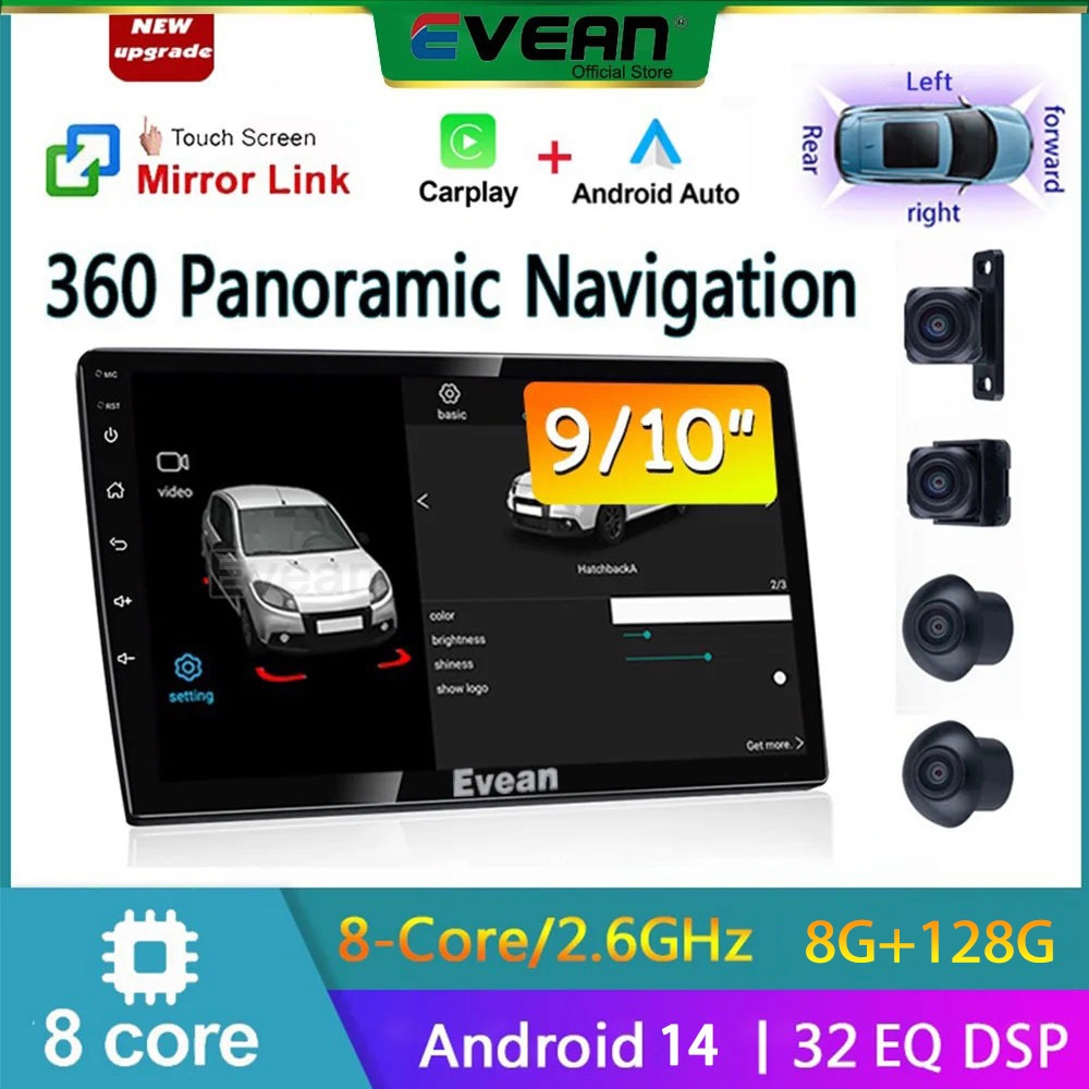 ( 8G+128G 8 Core 2.6ghz) Car Radio GPS 2 Din Android Auto Carplay Universal 9/10" Multimedia ...