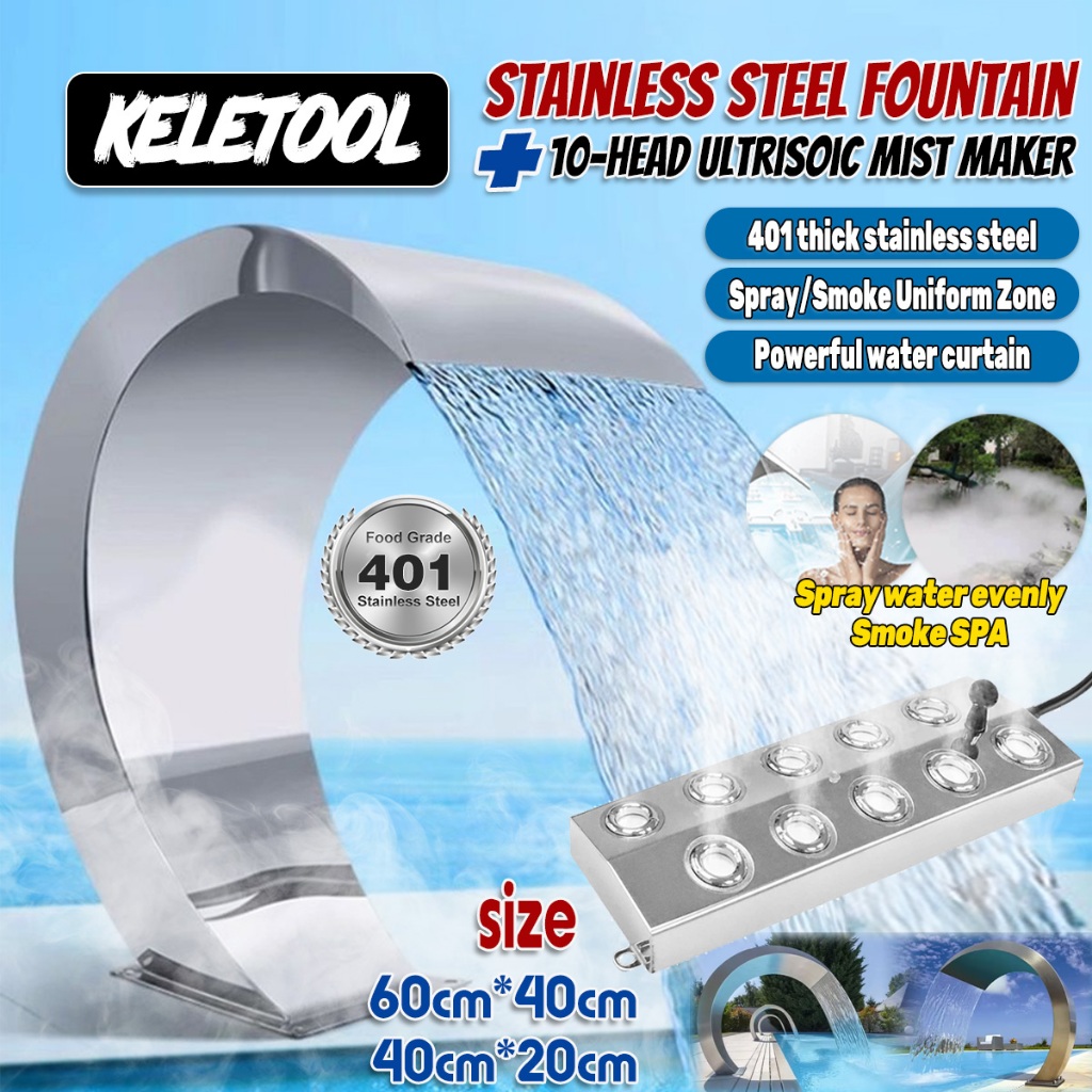 60*30CM Pool Waterfall Fountain Ultrasonic mist maker 304 Stainless ...