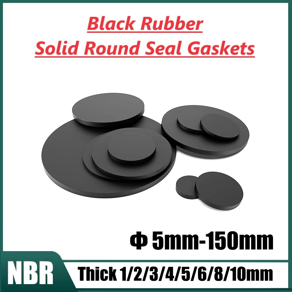 TJ 10Pcs Φ 5mm-100mm Black Rubber Solid Round Seal Gaskets Disc Thick 1 ...
