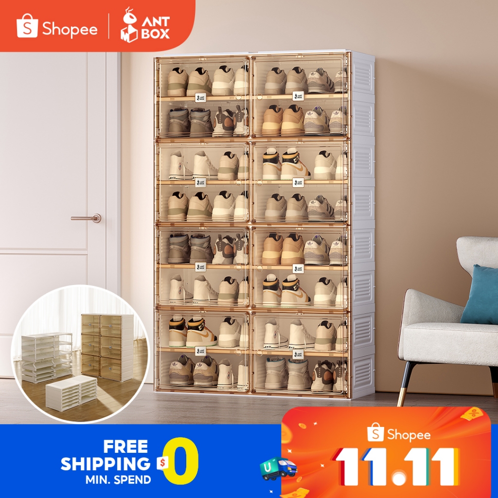 ANTBOX 1/2-Row Shoe Box 鞋柜 Free Installation Foldable Shoe Storage Shoe ...