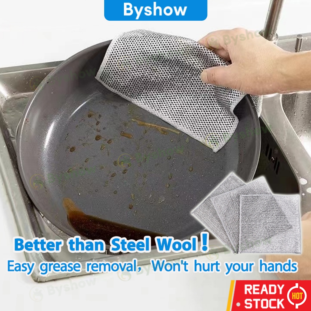 【Byshow】Metal Wire Cleaning Cloth Silver Steel Wire Dish Cloth Pan Rust ...