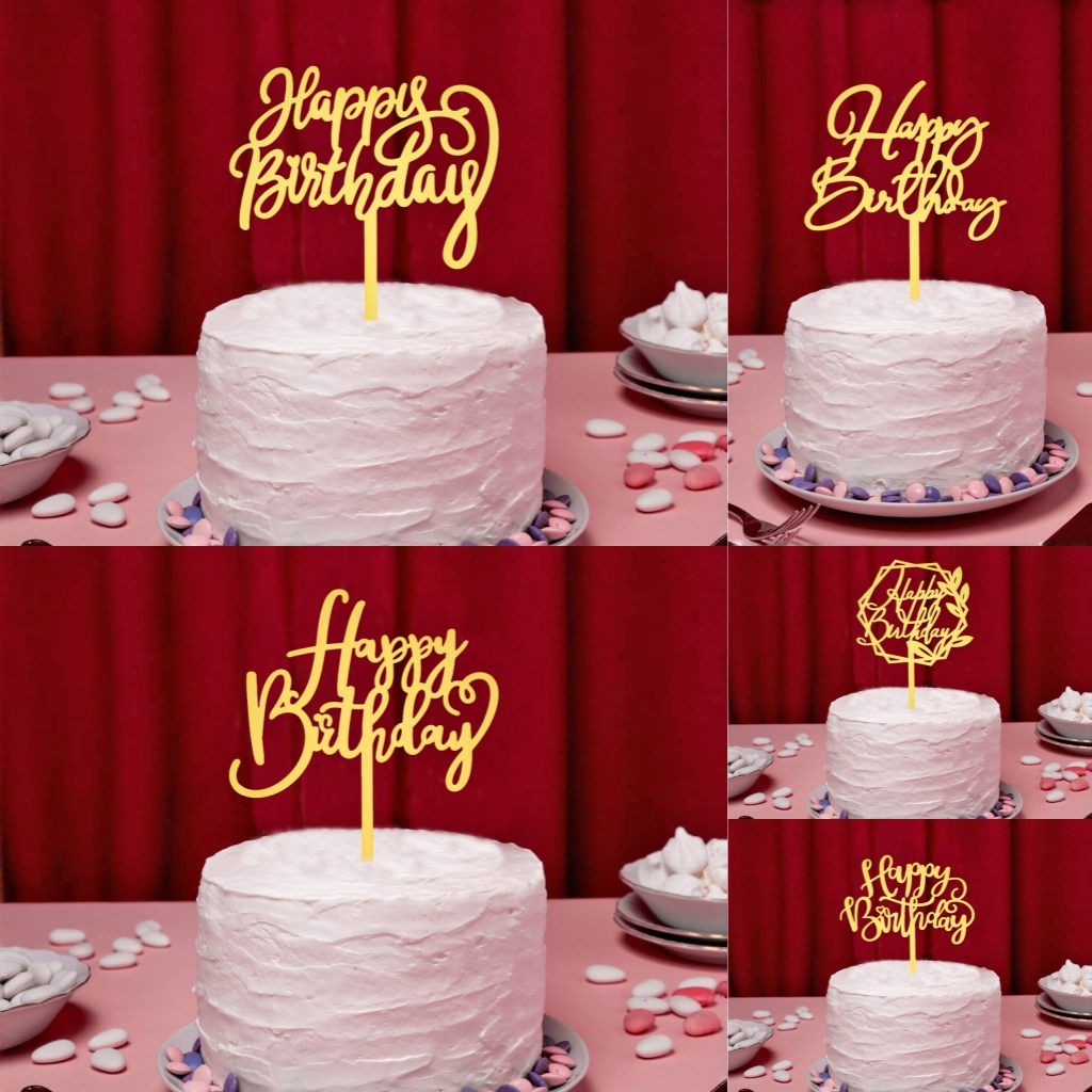 10 Pieces Happy Birthday Cake Toppers, Cursive Font Acrylic Cake Topper ...