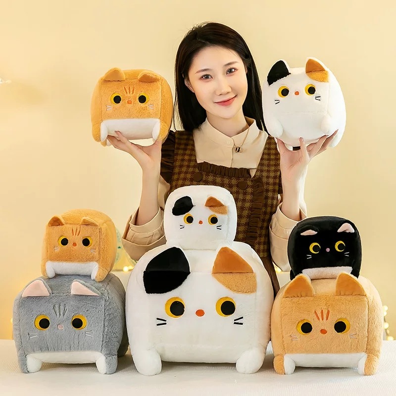 Creative square cat plushie Patung kucing Cute cat nap pillow plush toy ...